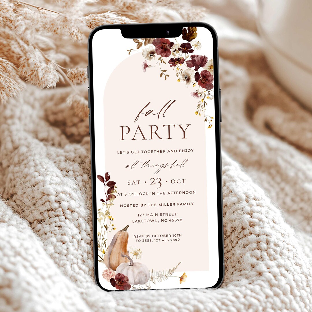 All Things Fall Invitation for Phone, Fall Harvest Party Evite, Fall ...