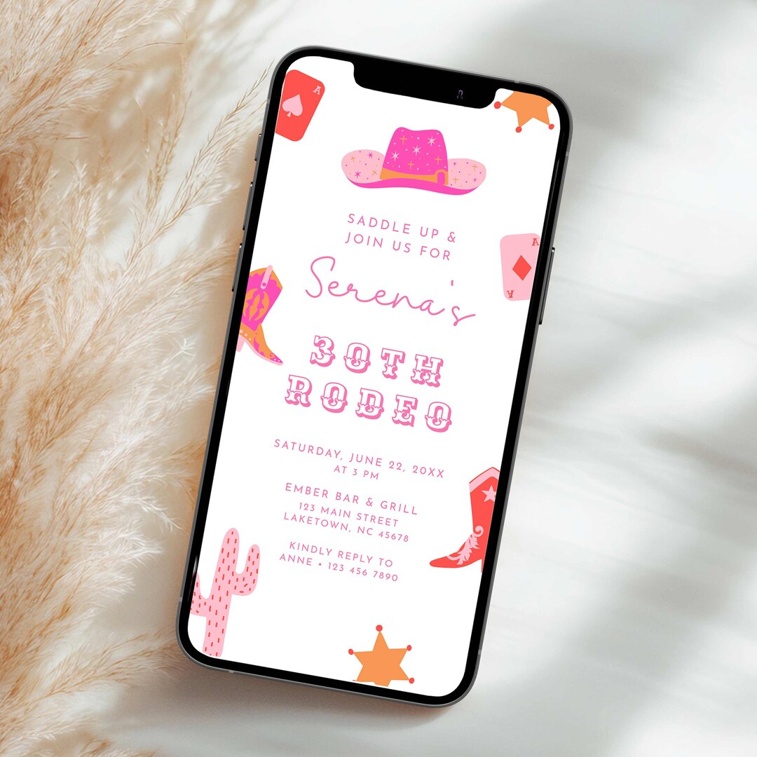 30th Rodeo Birthday Invitation, Digital Women's Western 30th Birthday ...