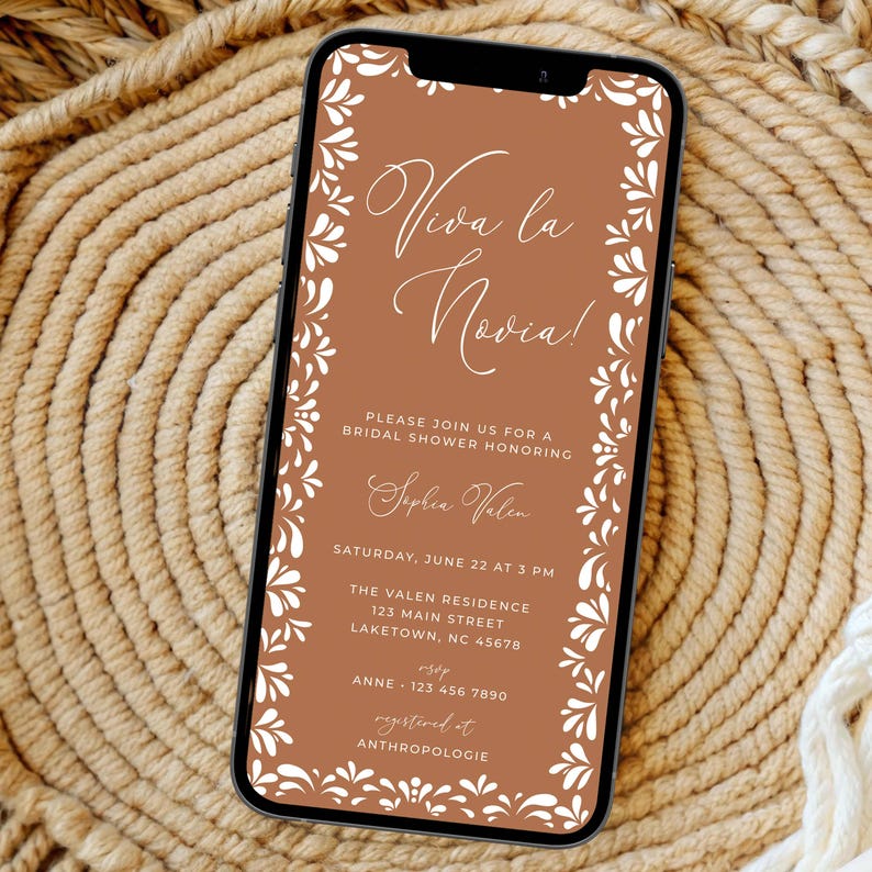 Viva La Novia Bridal Shower Invitation for Phone, Papel Picado Bridal ...