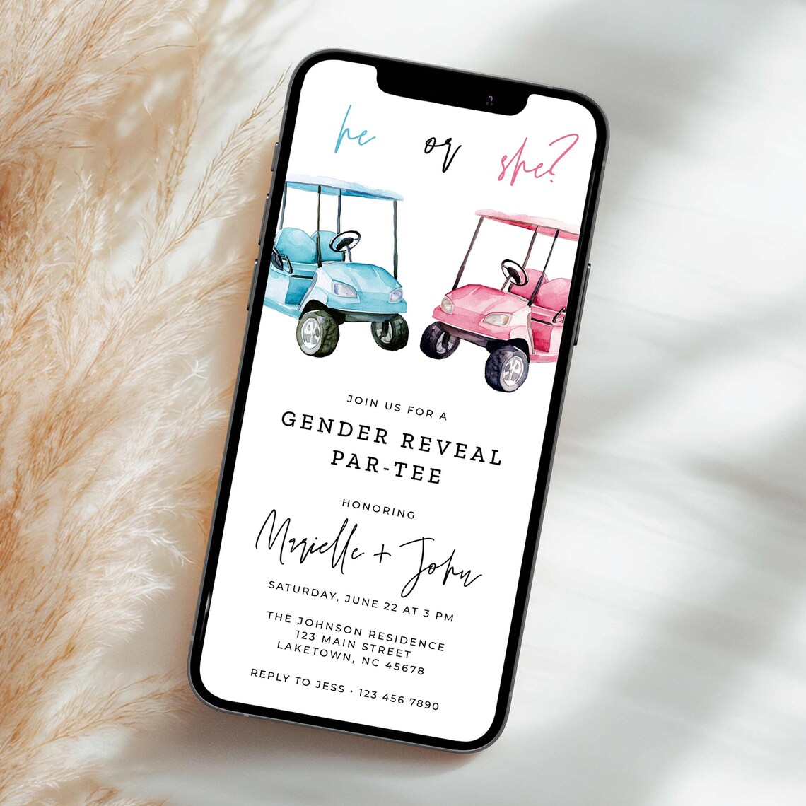 Golf Gender Reveal Partee Invitation Template, Digital Golfing Coed ...