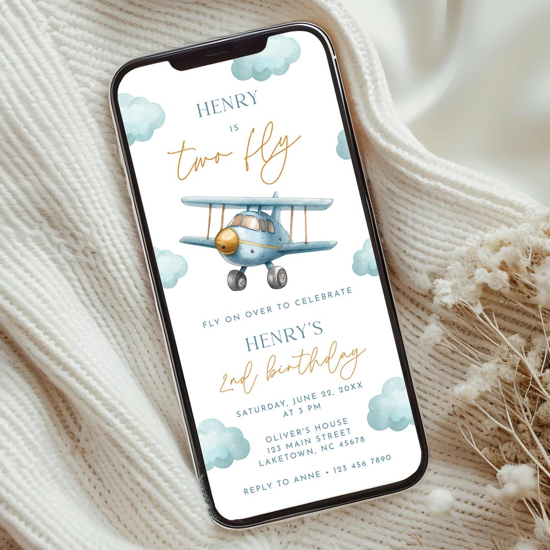 Editable Airplane Birthday Invitation, Airplane Two Fly Birthday ...