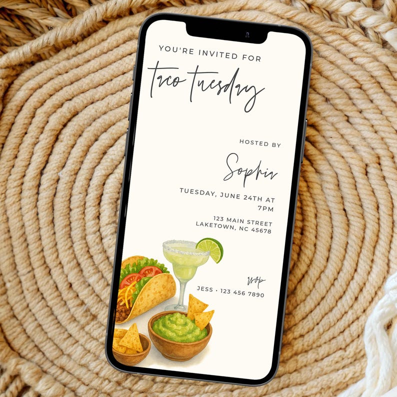 Editable Taco Tuesday Dinner Invitation, Tacos and Tequila Party Evite ...