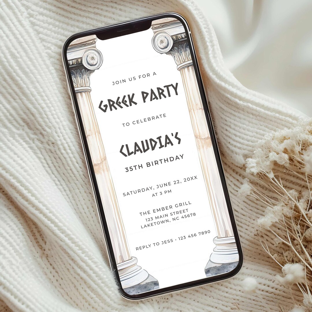 Greek Mythology Birthday Invitation, Toga Theme 35th Birthday ...