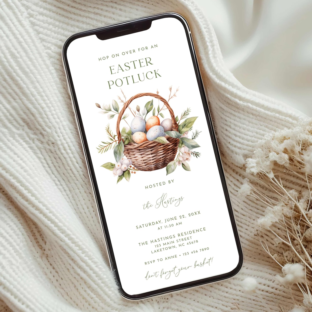 Easter Potluck Invitation for Phone, Pastel Easter Pot Luck Egg Hunt ...