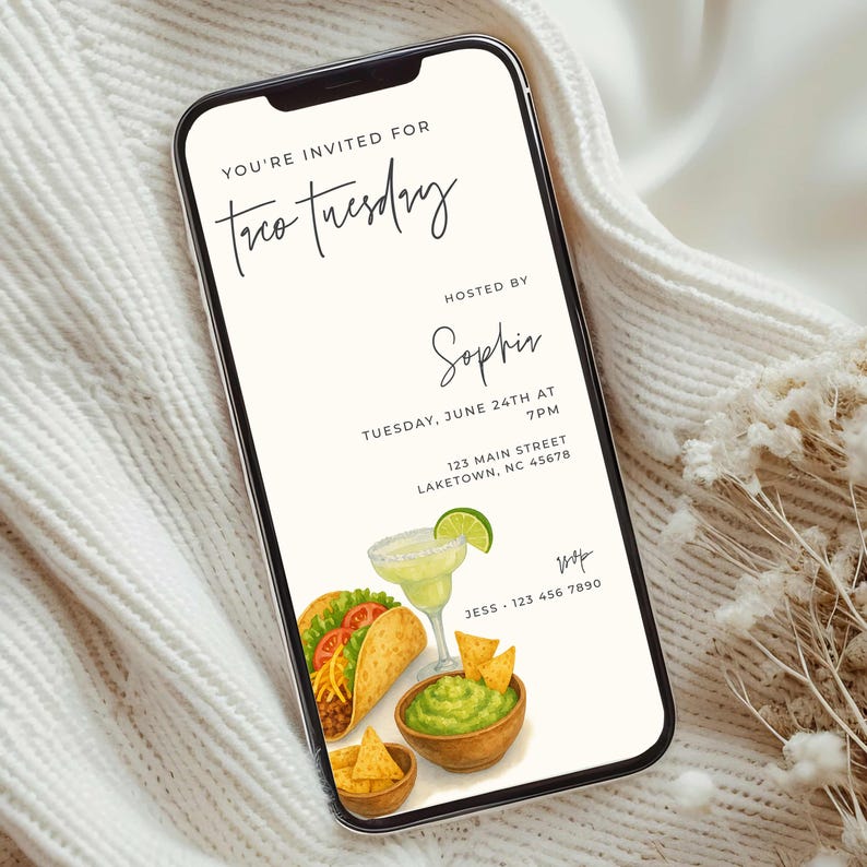Editable Taco Tuesday Dinner Invitation, Tacos and Tequila Party Evite ...