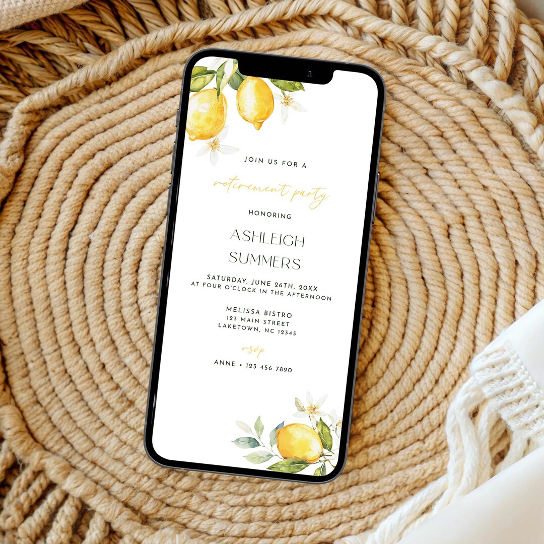 Digital Retirement Party Invitation, Lemon Retirement Dinner Evite ...