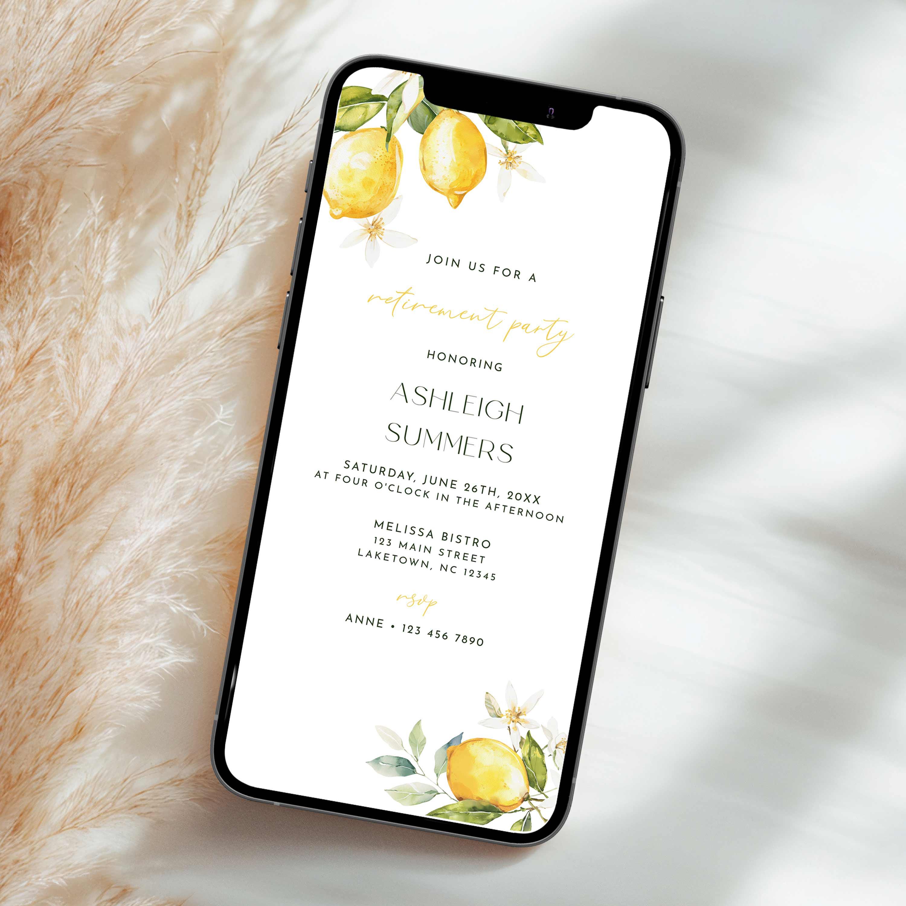 Digital Retirement Party Invitation, Lemon Retirement Dinner Evite ...