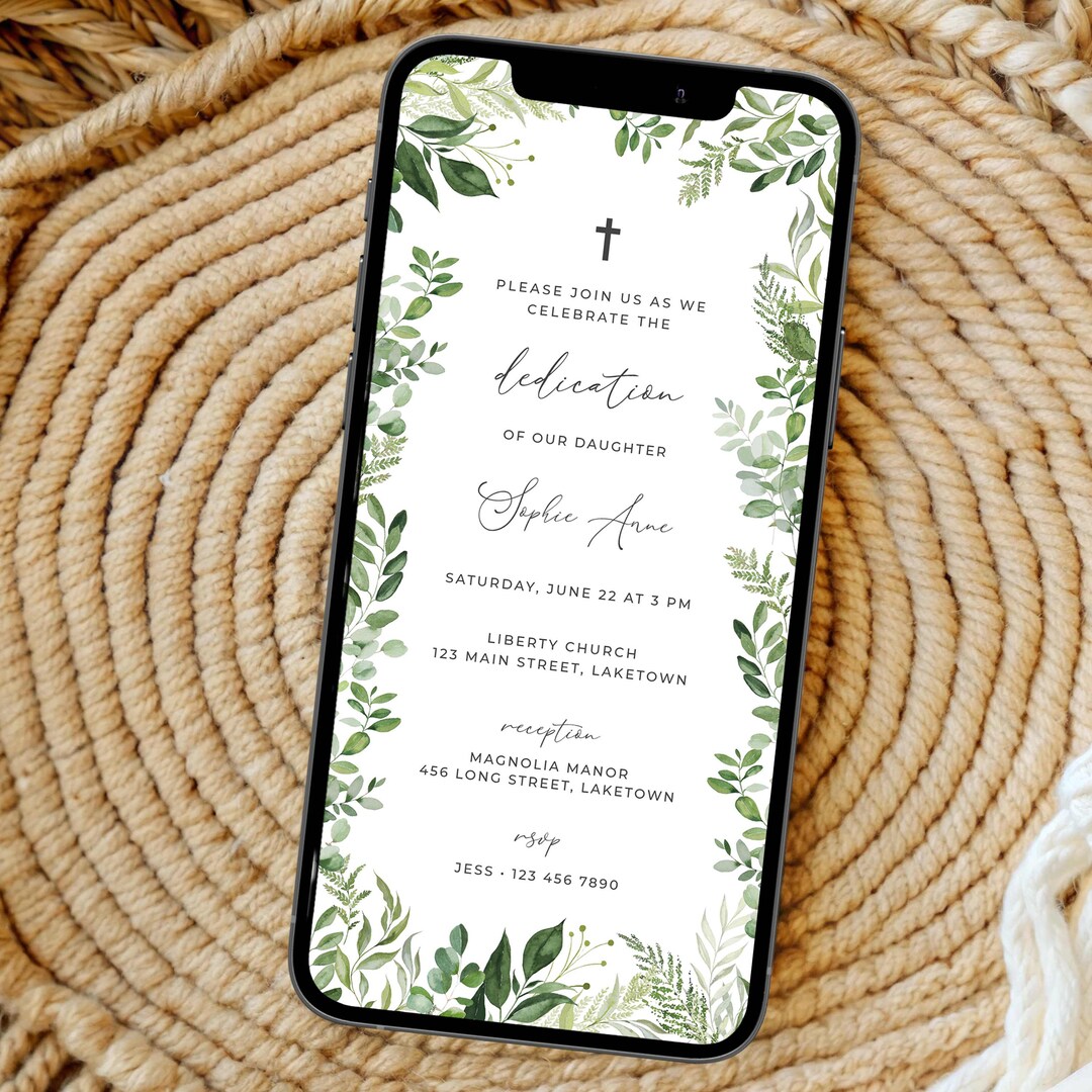 Greenery Dedication Invitation for Phone, Herbal Dedication Ceremony ...