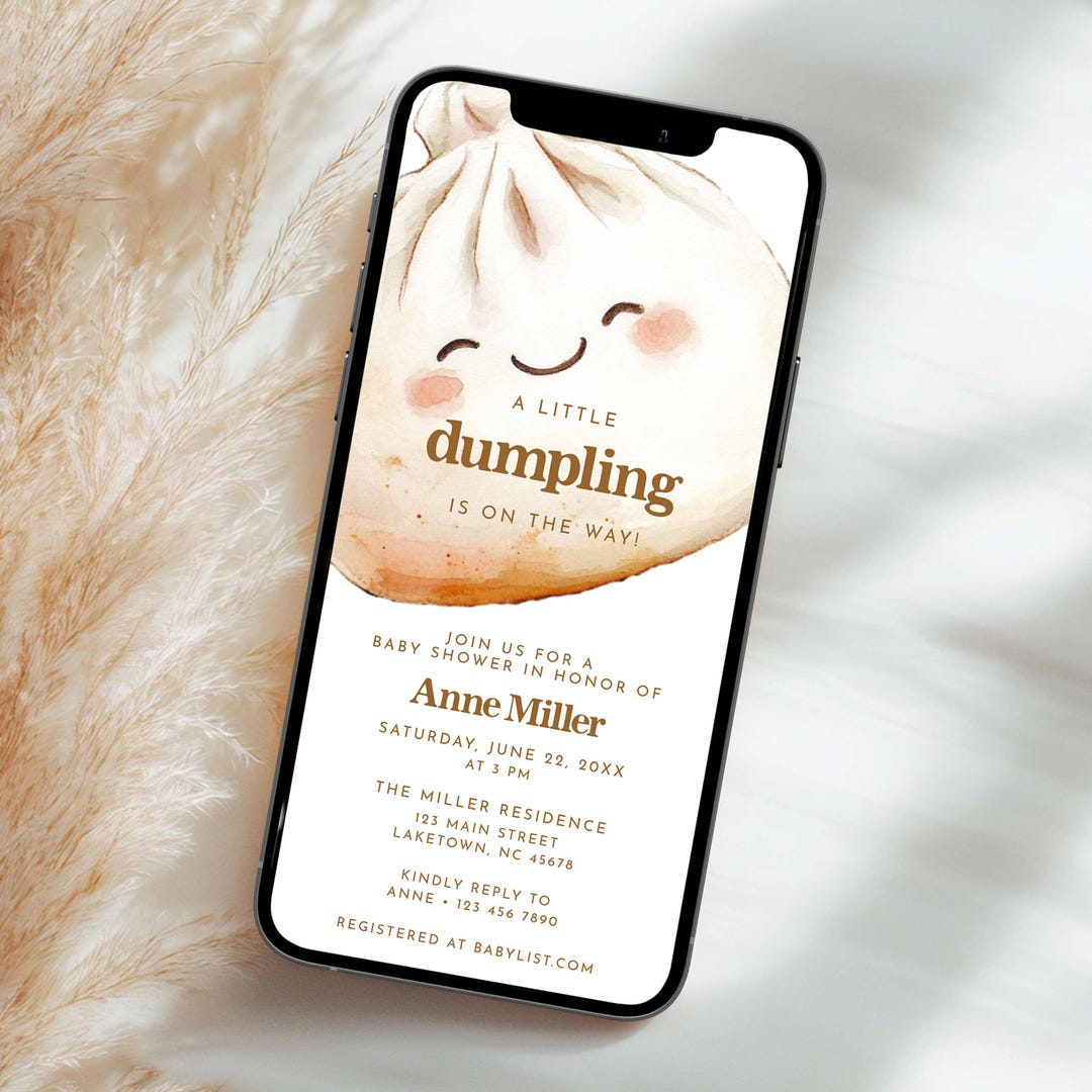 Dumpling Baby Shower Evite, Digital Little Dumpling Baby Shower Invite ...