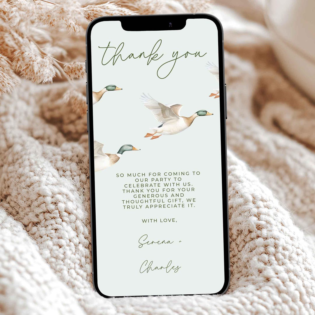 Digital Baby Shower Thank You Card Boy, Mallard Duck Electronic Thank ...