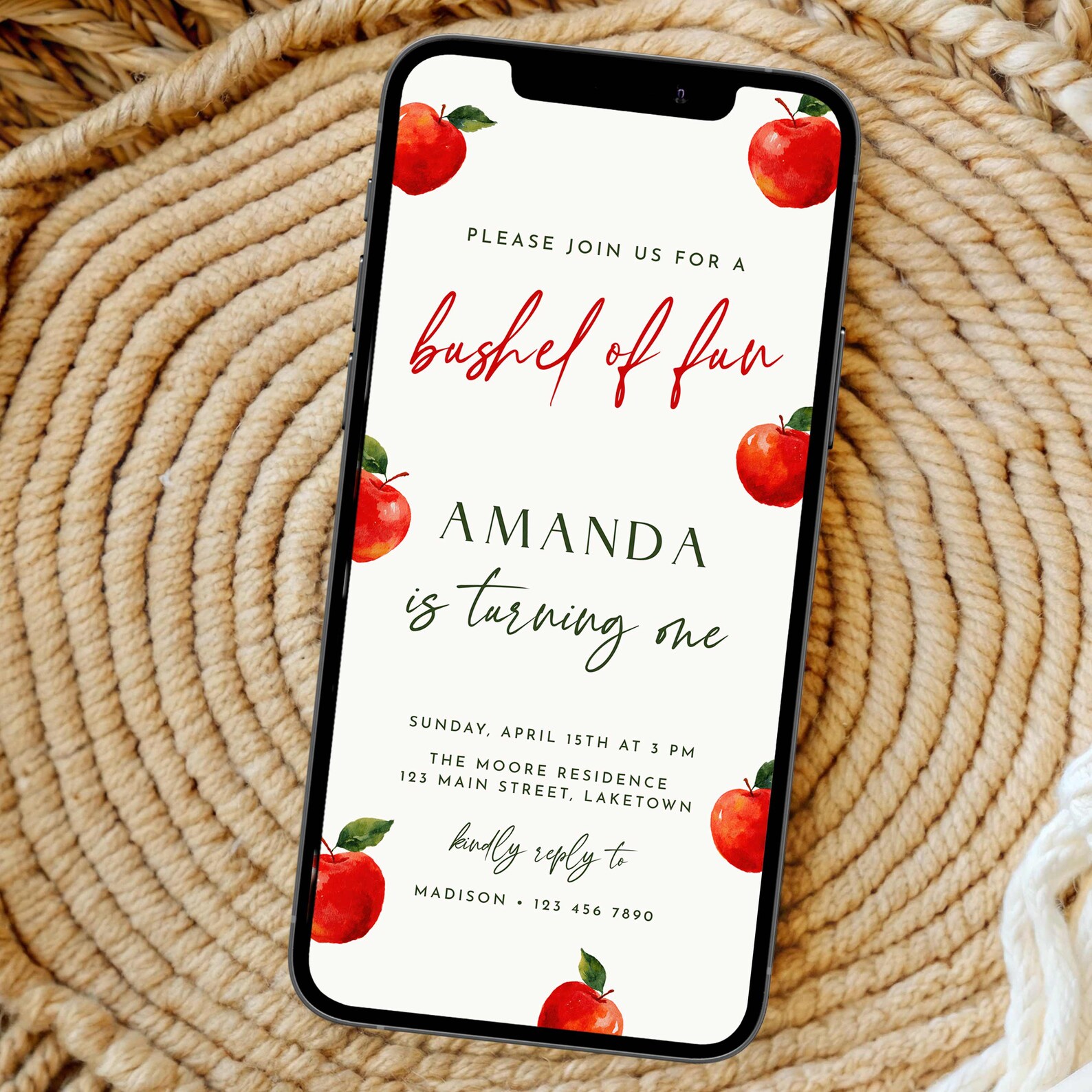 Apple First Birthday Invitation for Phone, Apple of Our Eye 1st ...