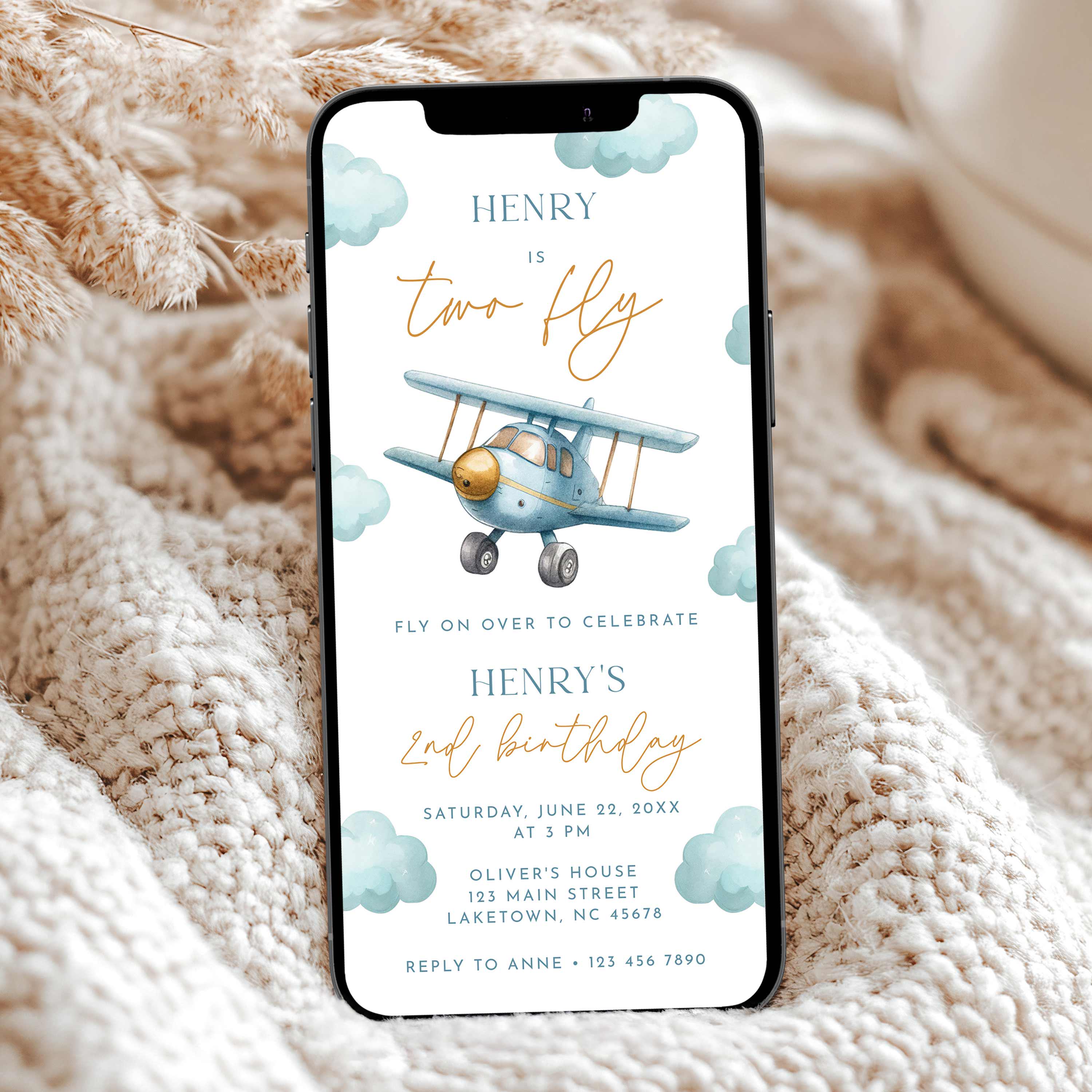 Editable Airplane Birthday Invitation, Airplane Two Fly Birthday ...