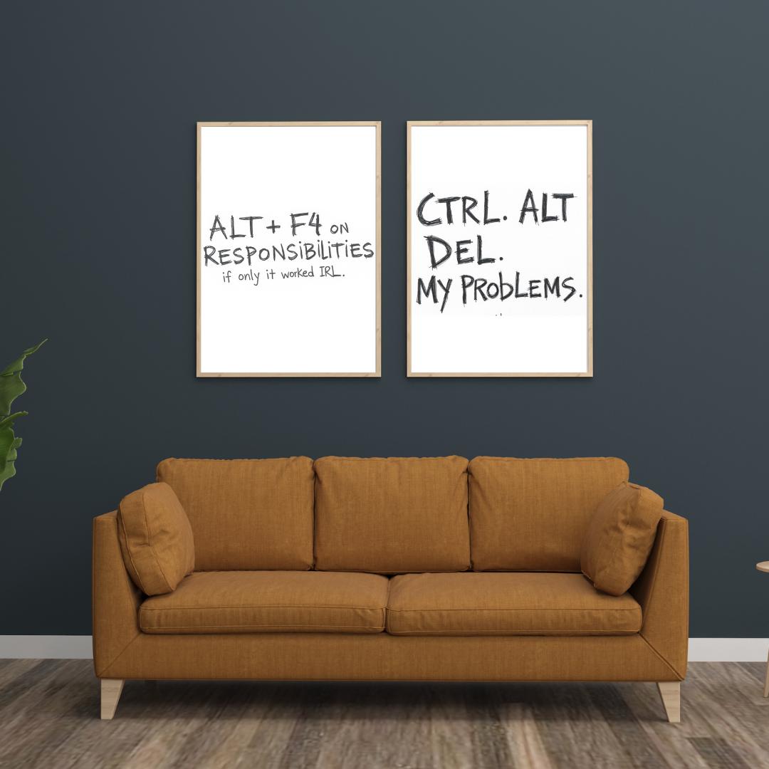 Funny Tech Wall Art – Alt+f4 & Ctrl+alt+del Quotes – Geek Office Decor ...