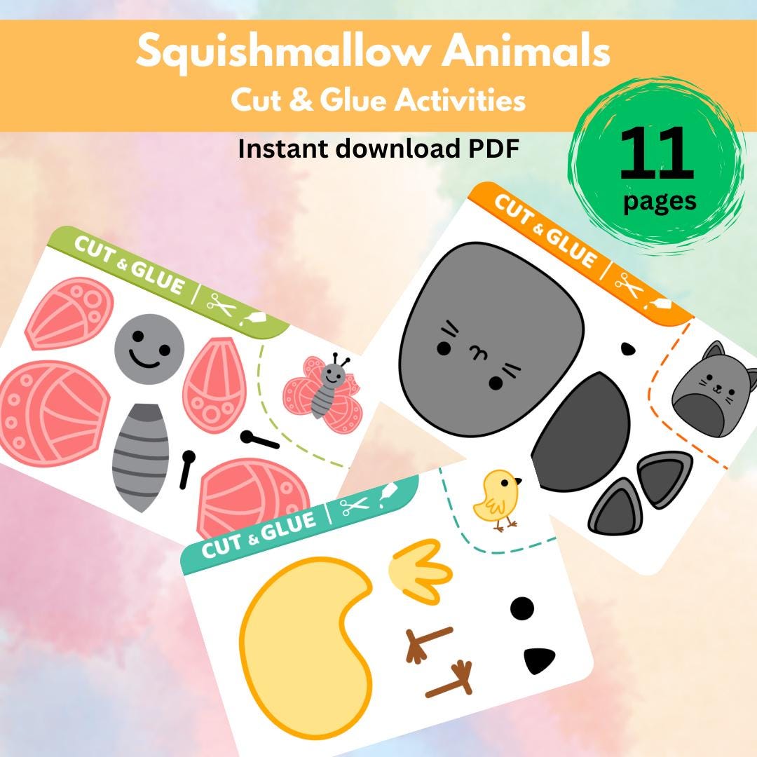 Squishmallow Animals Cut & Glue Activities, Scissor Skills, Cutting ...
