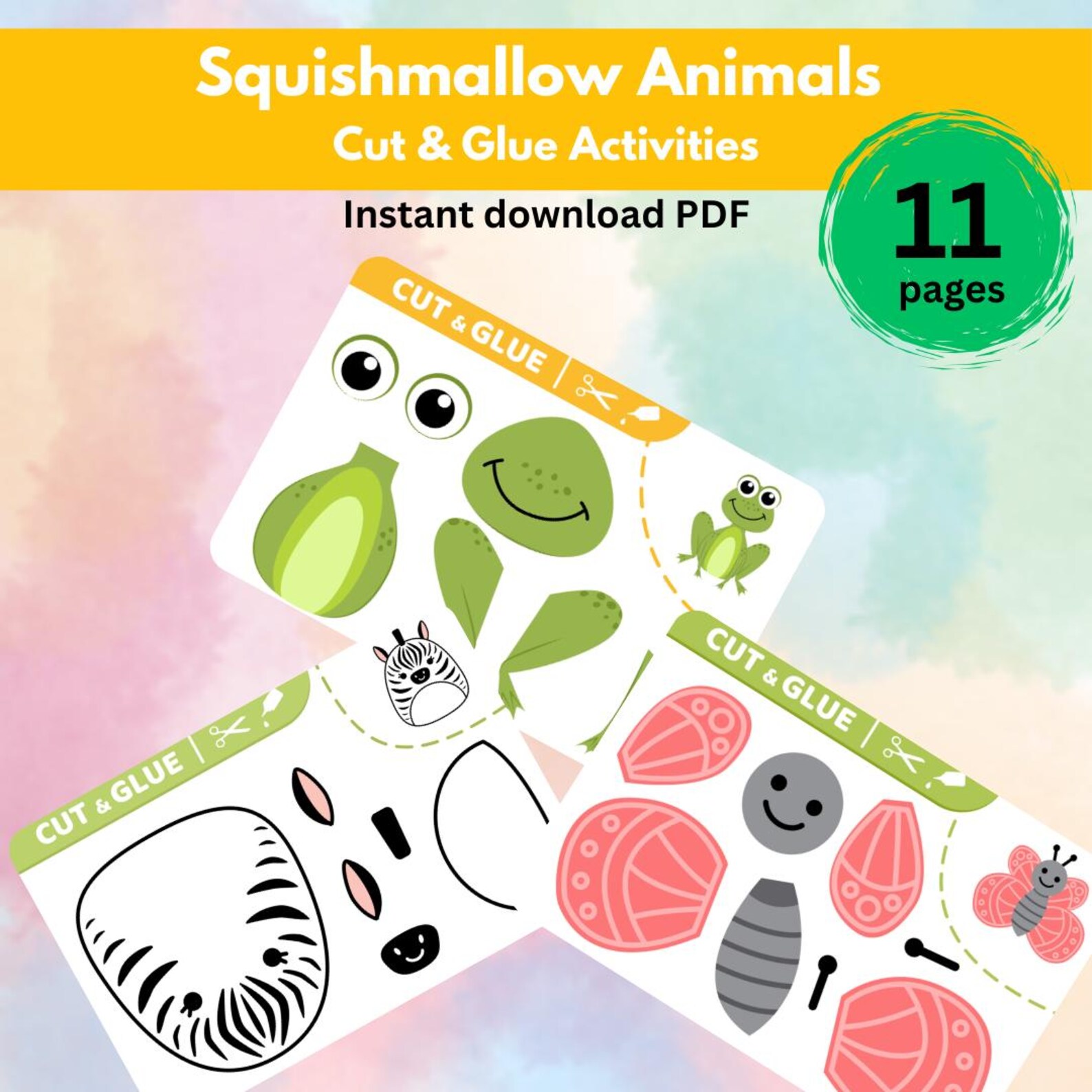 Squishmallow Animals Cut & Glue Activities, Scissor Skills, Cutting ...