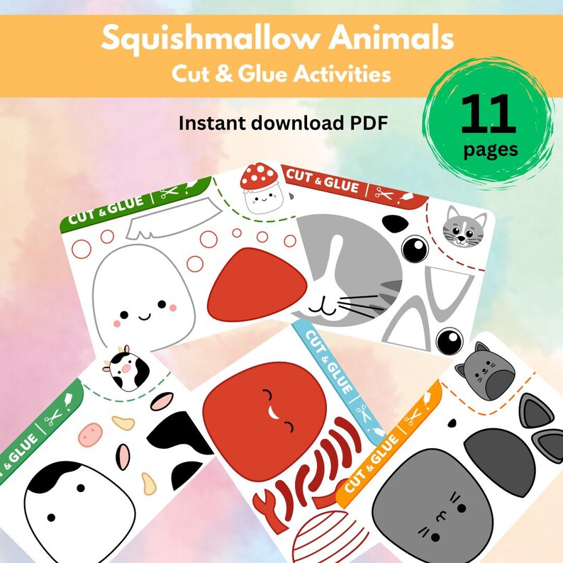 Squishmallow Animals Cut & Glue Activities, Scissor Skills, Cutting ...