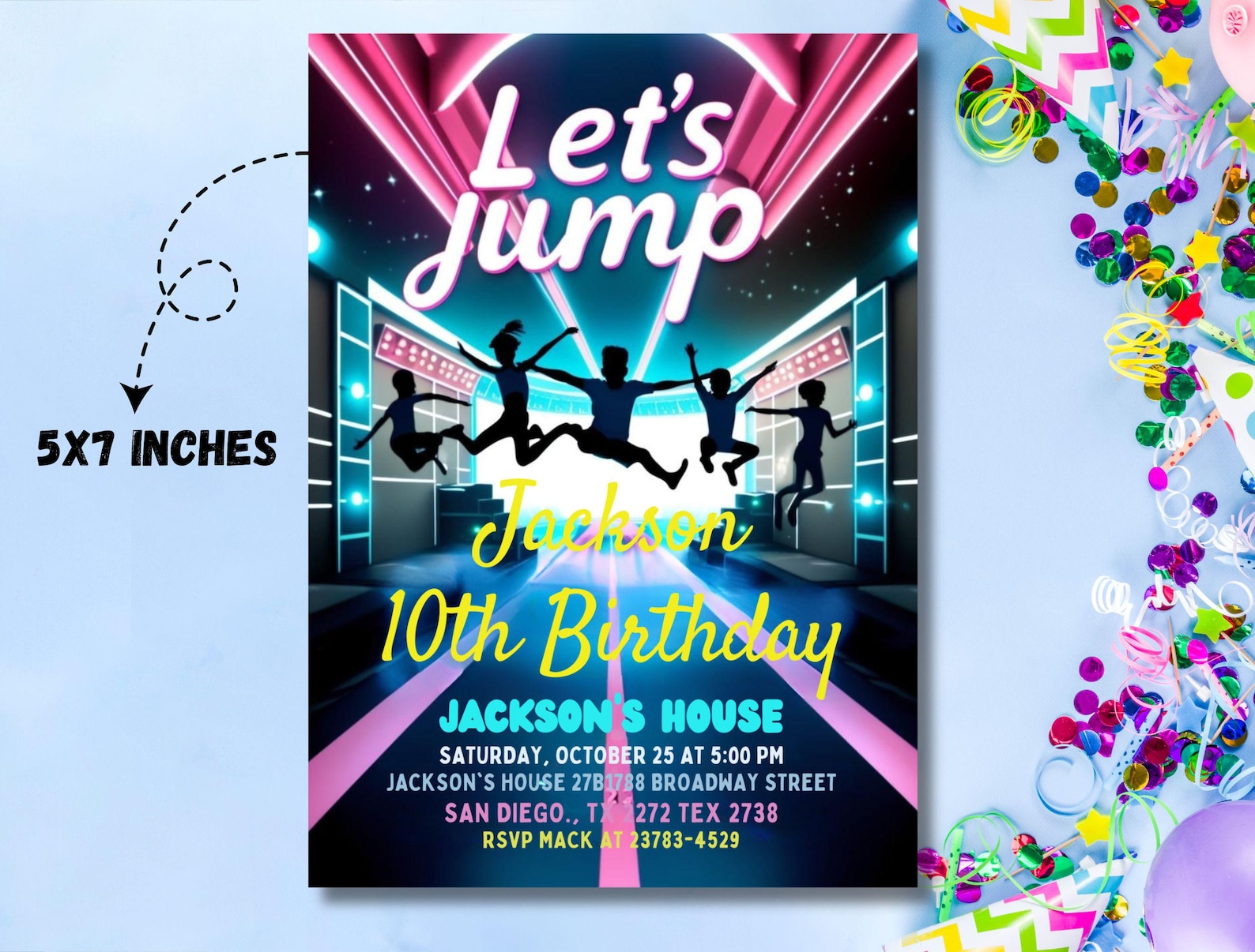 Trampoline Park Birthday Invitation: Editable Jump Party (digital ...