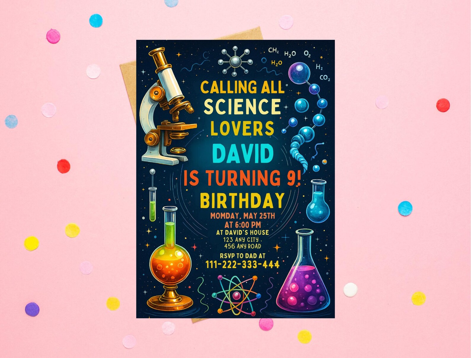 Chemistry Birthday Invitation: Mad Science Party, STEM Theme (digital ...