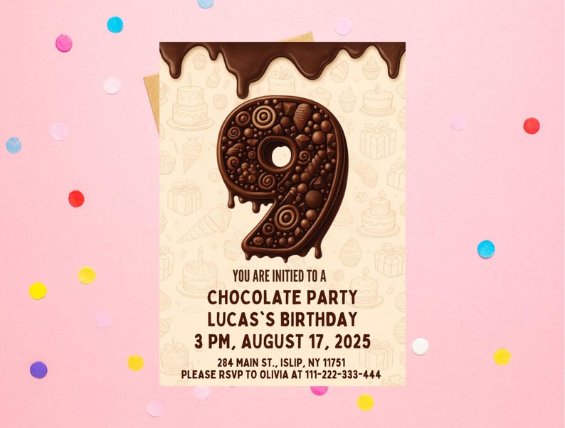 Chocolate Birthday Invitation Template: Editable Candy Party Invite ...