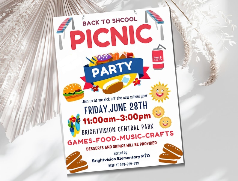 Back to School Picnic Flyer Template, Editable Welcome Back BBQ Invite ...