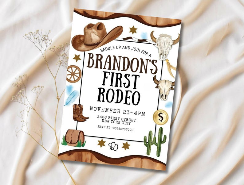 Wild West First Rodeo Invitation Template: 5x7 Editable Canva (DIY) - Etsy