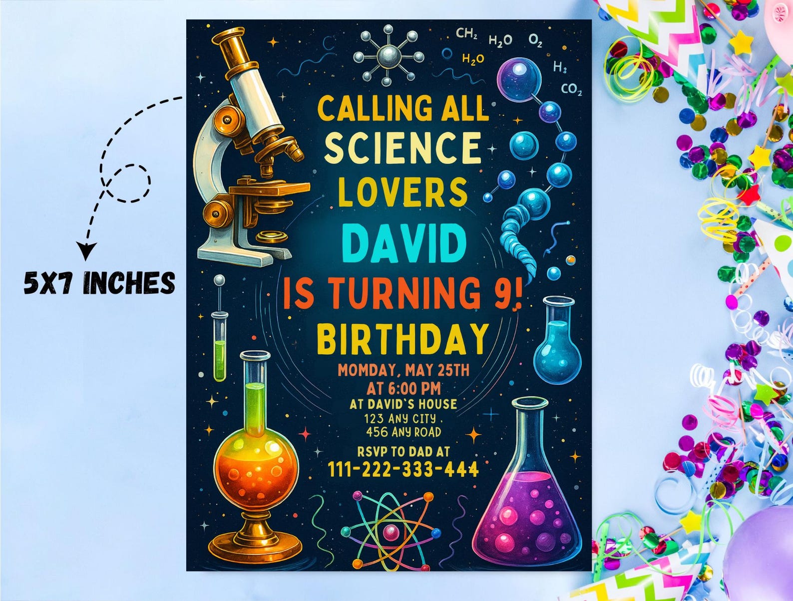 Chemistry Birthday Invitation: Mad Science Party, STEM Theme (digital ...