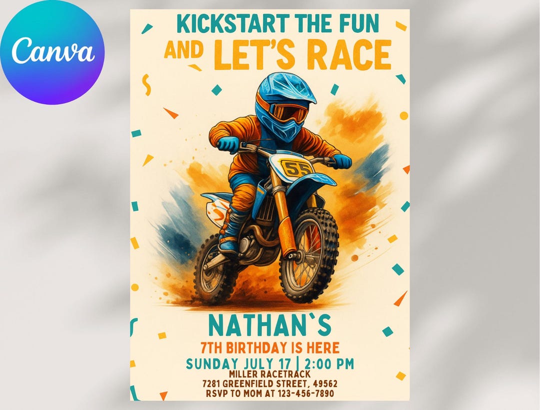 Editable Motocross Birthday Invitation Template: Dirt Bike Party ...