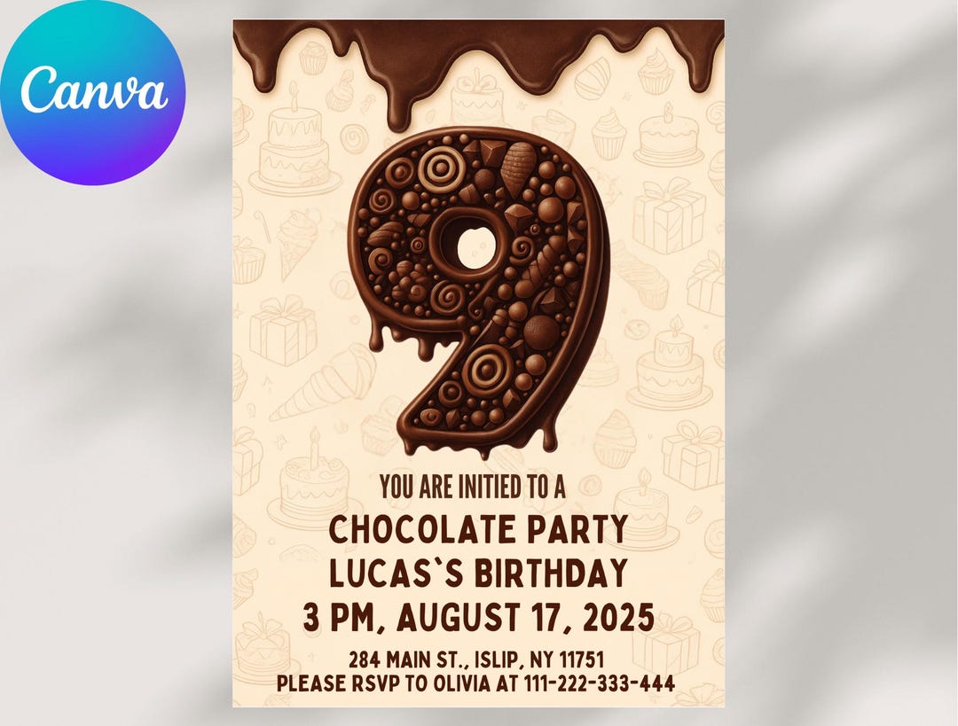 Chocolate Birthday Invitation Template: Editable Candy Party Invite ...