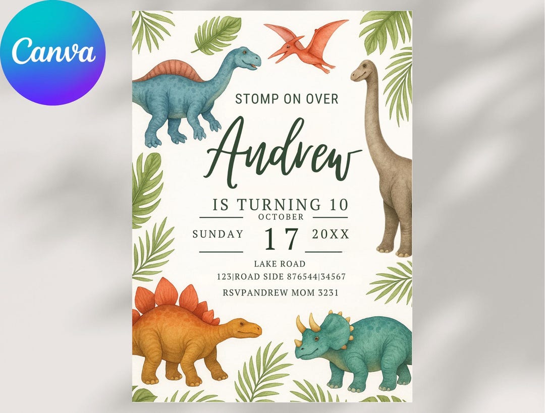 Dinosaur Birthday Invitation Template: Editable Canva Design - Etsy