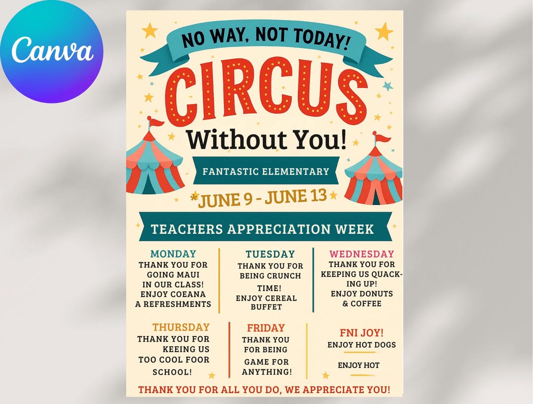 Circus Teacher Appreciation Invitation: Carnival Theme, Editable ...