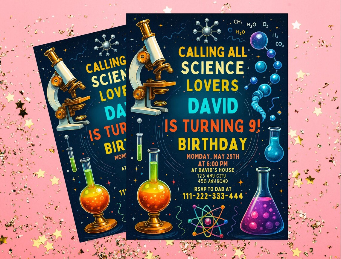 Chemistry Birthday Invitation: Mad Science Party, STEM Theme (digital ...