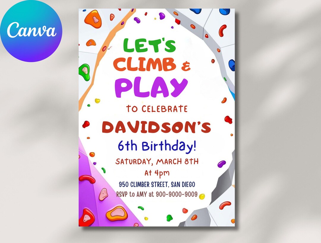 Editable Rock Climbing Birthday Invitation Indoor Climbing Party Invite ...