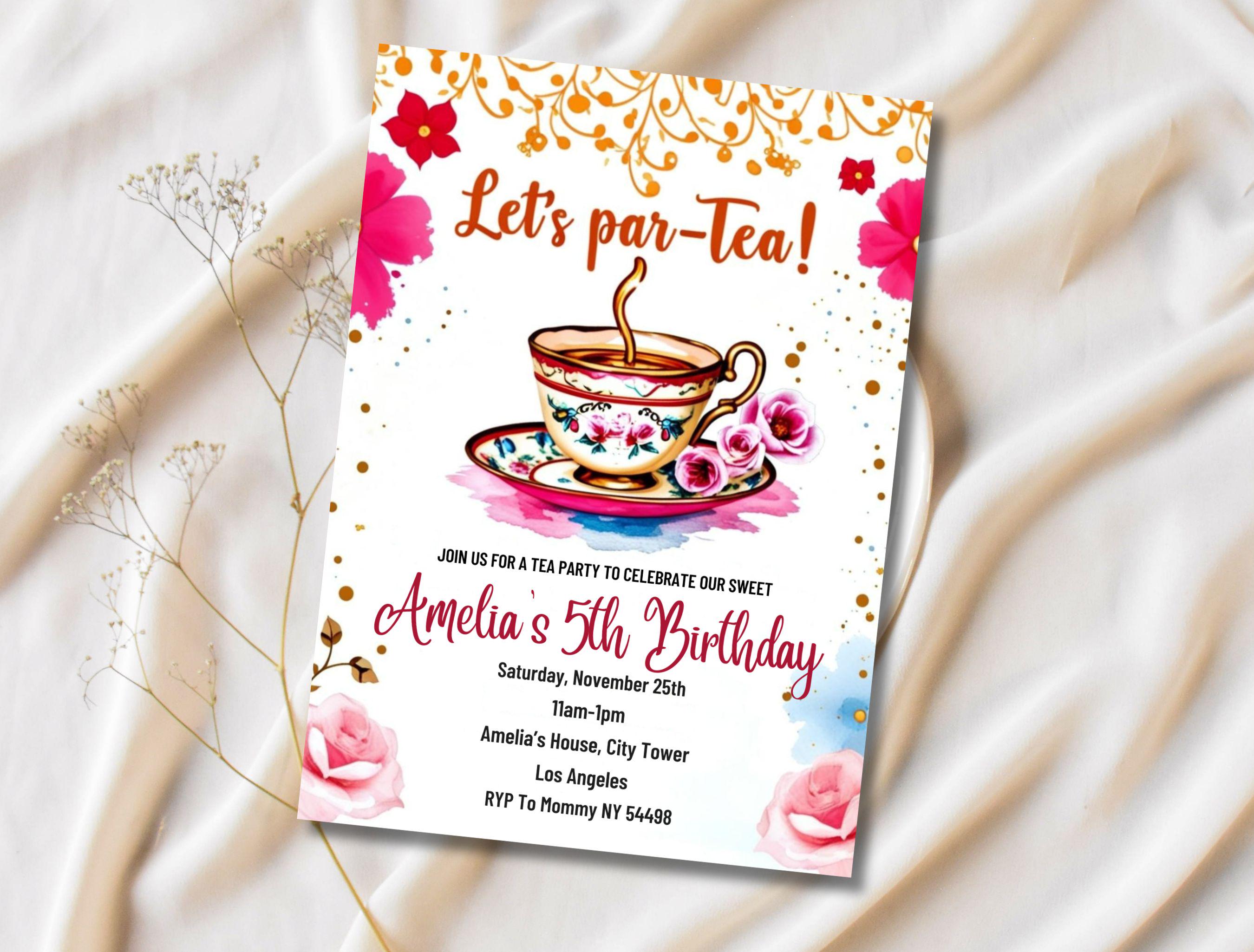 Editable Tea Party Birthday Invitation, Par-tea Invitation, Girl Par ...