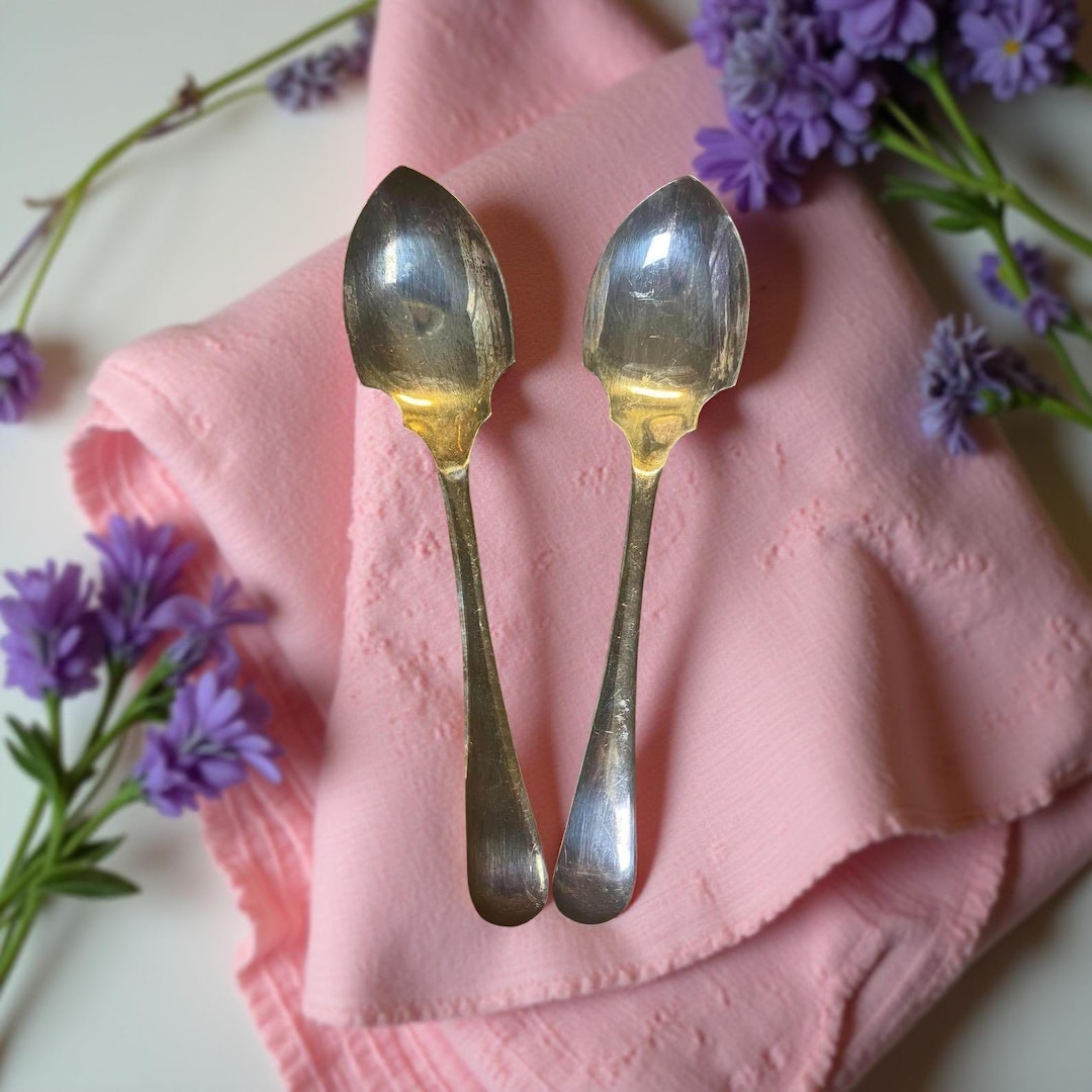 Pair of Vintage Silverplate Jam Spoons – French Country Tea Table ...