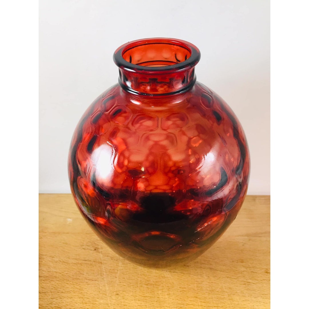 Red Glass Vase WHEATON Hex Optic Design - Etsy