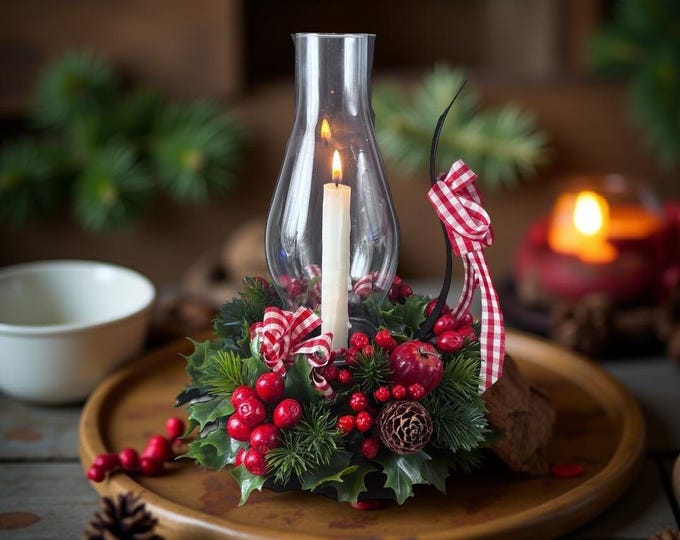 Vintage Christmas Candle Holder – Holly Berry Hurricane Centerpiece - Etsy