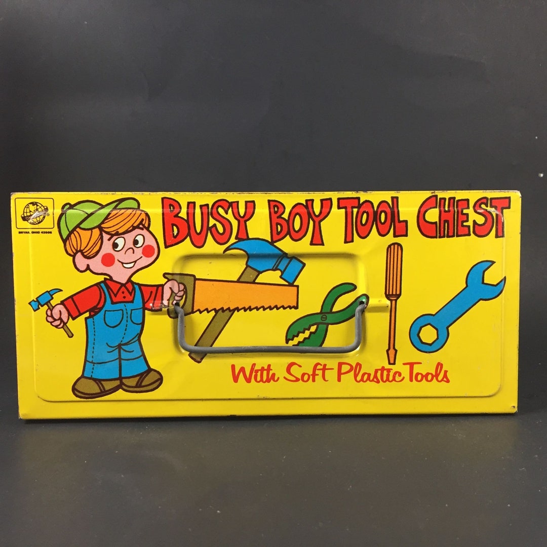 Kids Toy Tool Box Busy Boy Tool Chest Flexible 4 Tool Tin Ohio - Etsy