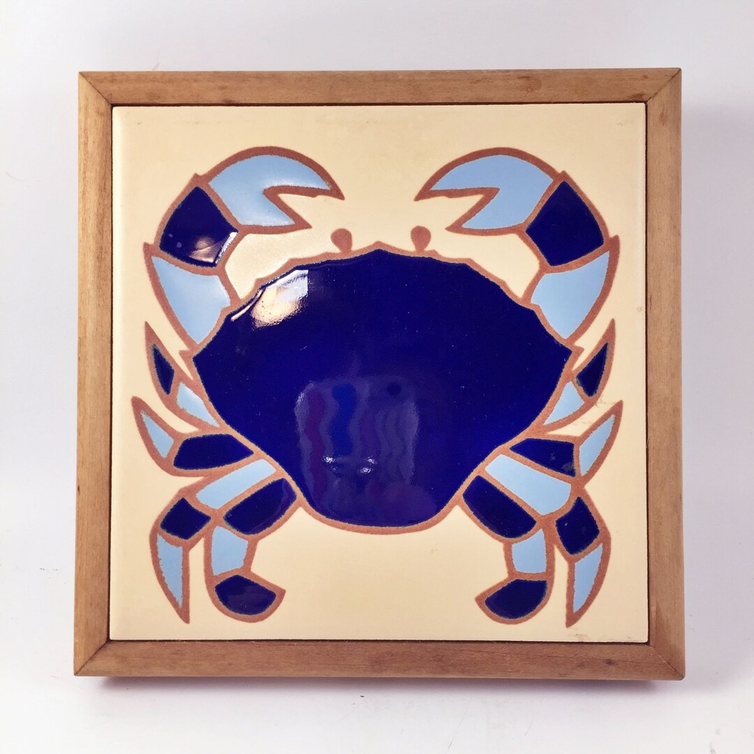 Blue Crab Tile Framed Trivet Wall Decor Tropical Coastal - Etsy
