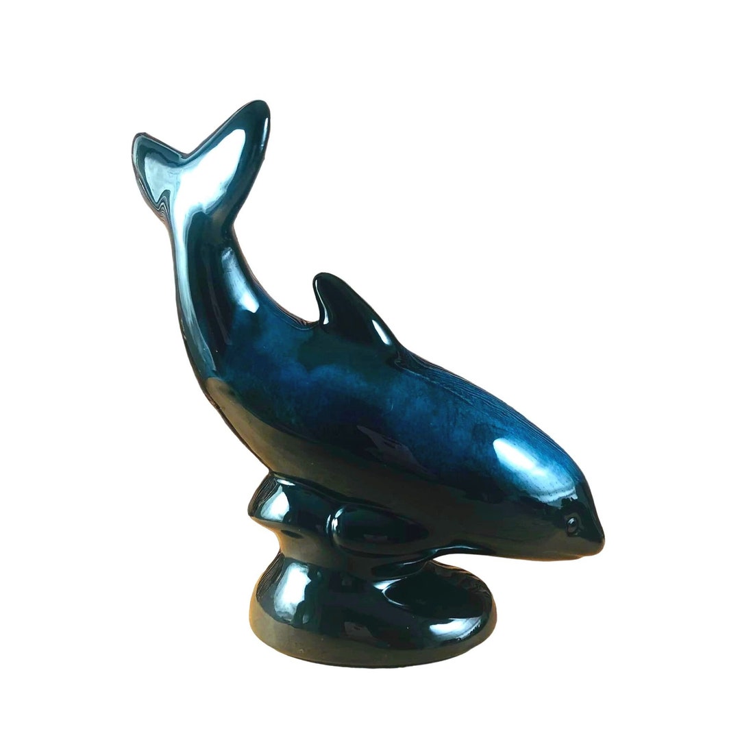 Blue Mountain Pottery Whale Figurine Nautical Blue Glaze Orca Marine ...