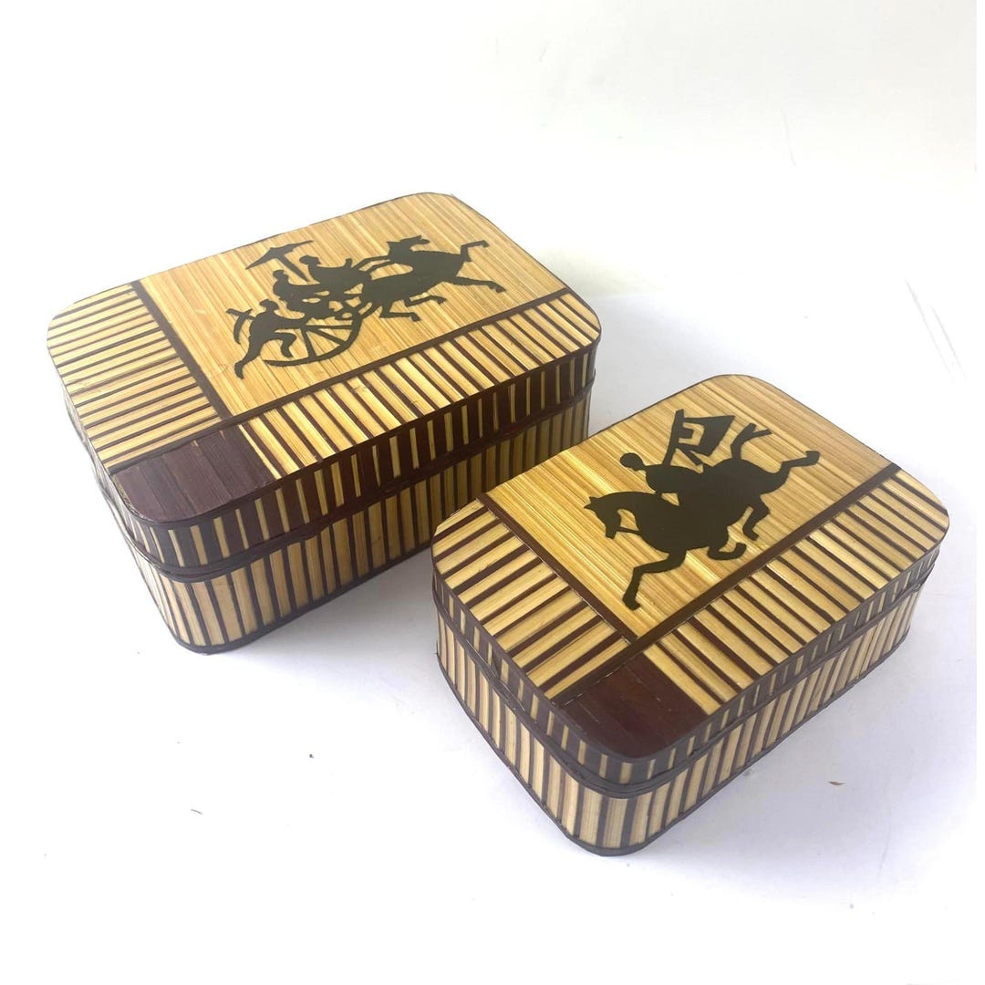 2 Vintage Japanese Bamboo Nesting Storage Trinket Boxes Stash ...