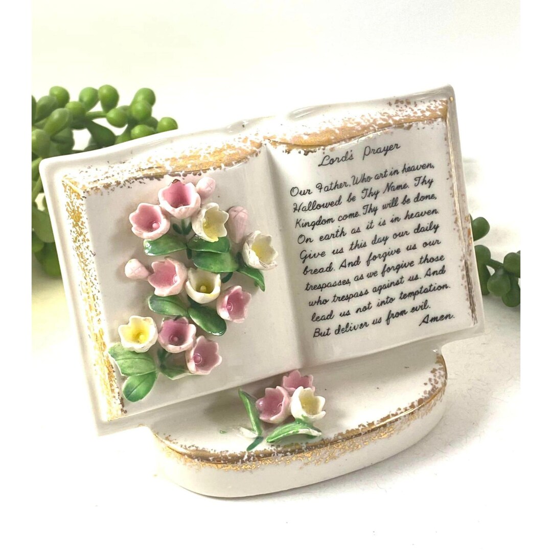 Vintage Lefton China Lords Prayer Book Vase Figurine With Pink & Yellow ...