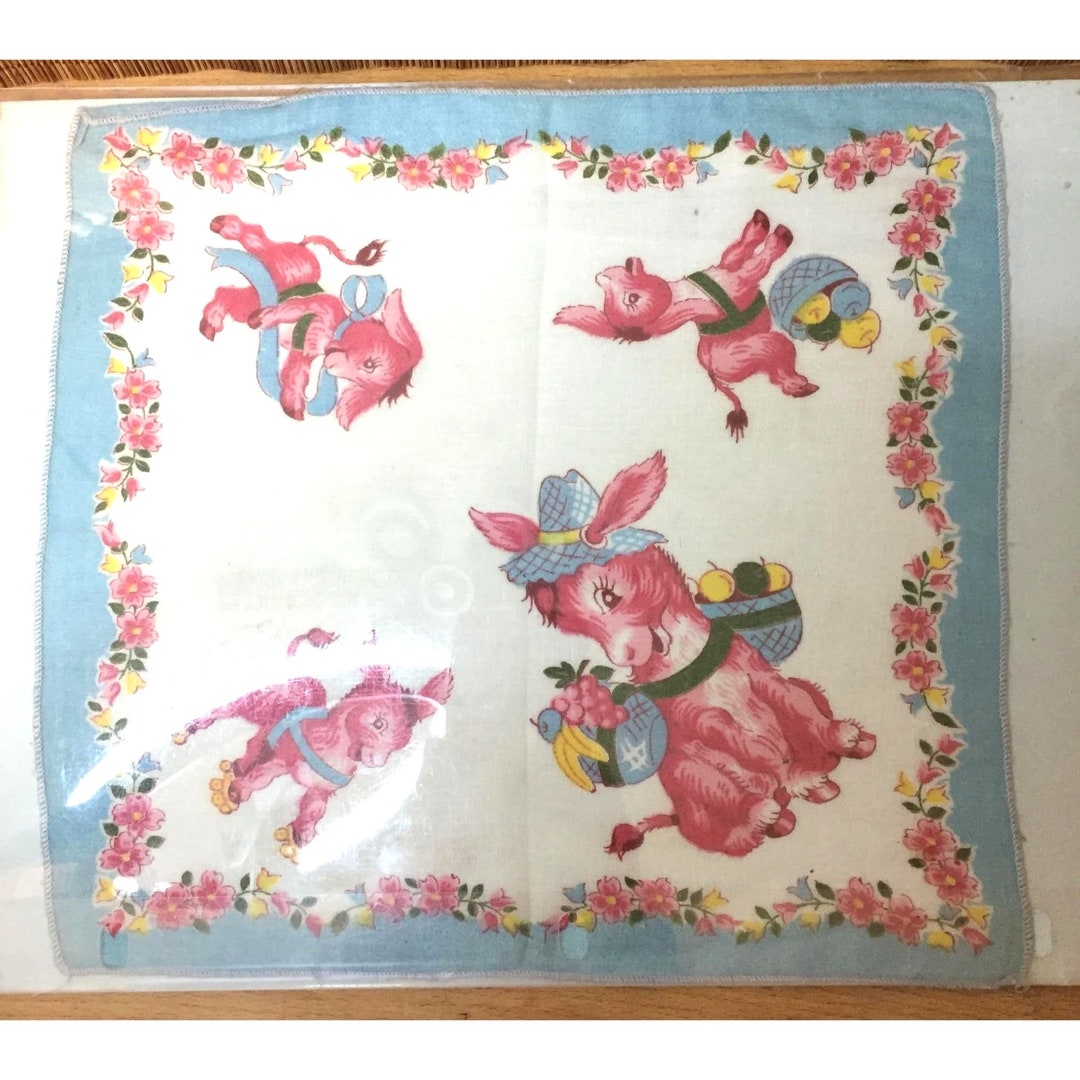 Collectible Vintage Pink Donkey Print Cotton Child's Cotton Print ...