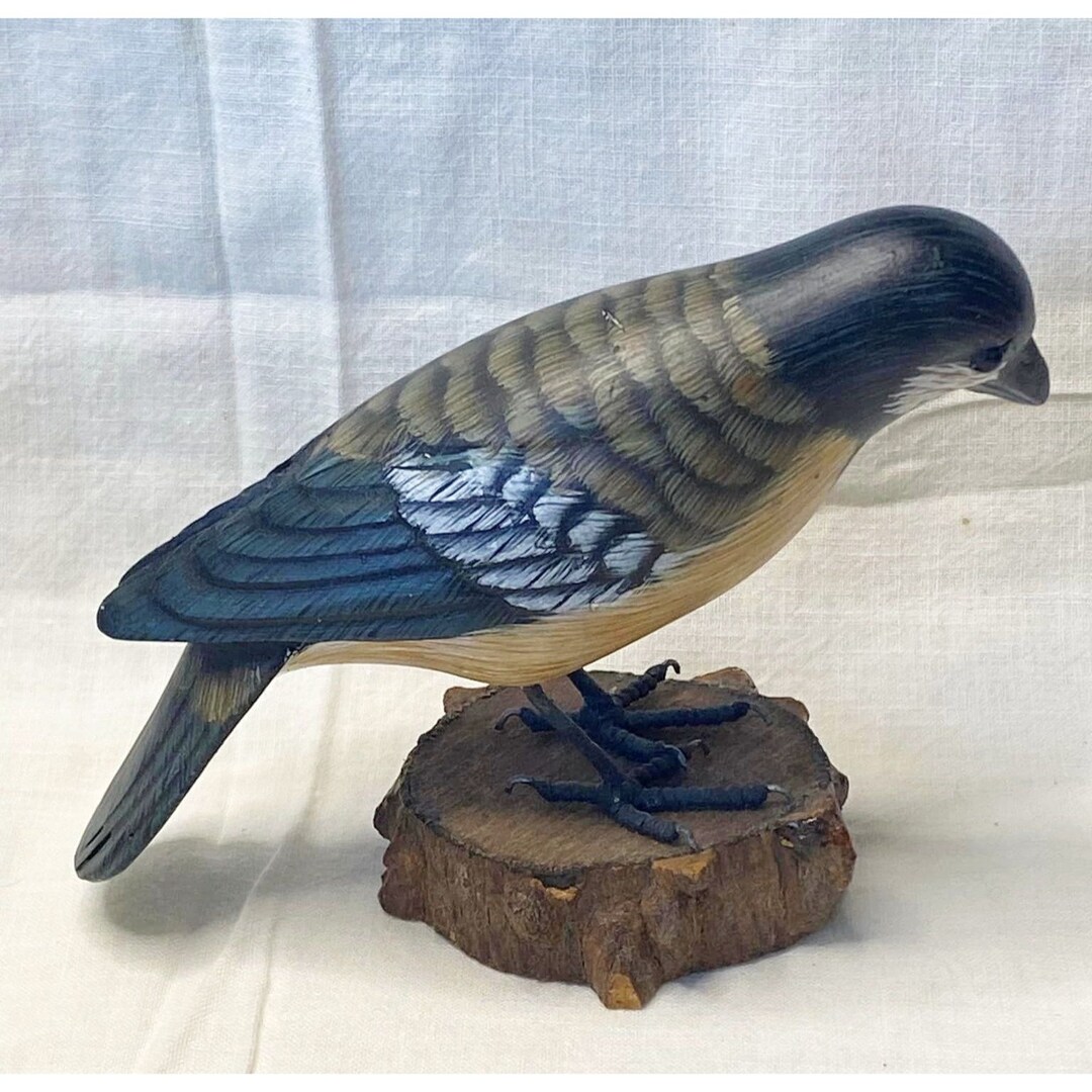 Handpainted Wood Bird Figurine Statue Black Capped Chickadee Tits on ...