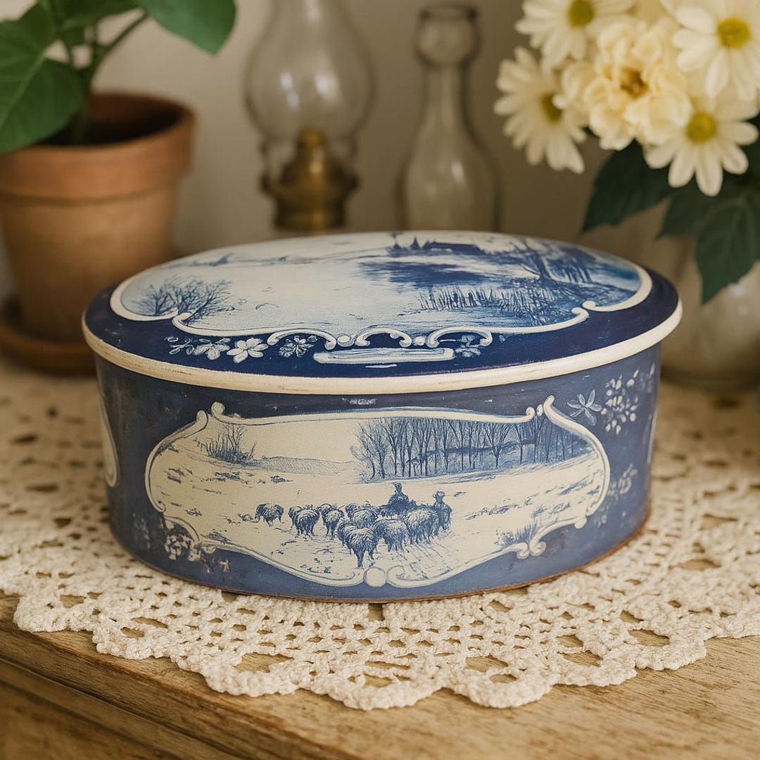 Vintage Droste Cacao Tin: Dutch Pastoral Sailboat Scene, Cottagecore ...