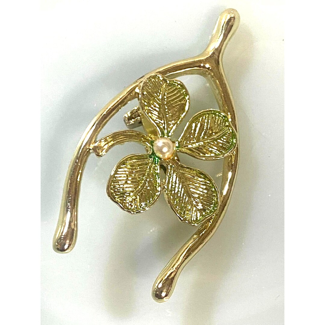 Vintage Gold Wishbone Shamrock Brooch W Pearl Gift for Mom Her ...