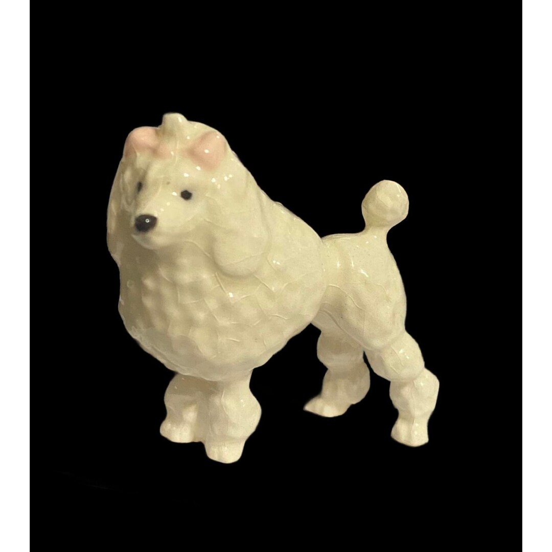 Small Vintage Ceramic Poodle Figurine White Collectible Dog Decor Fancy ...