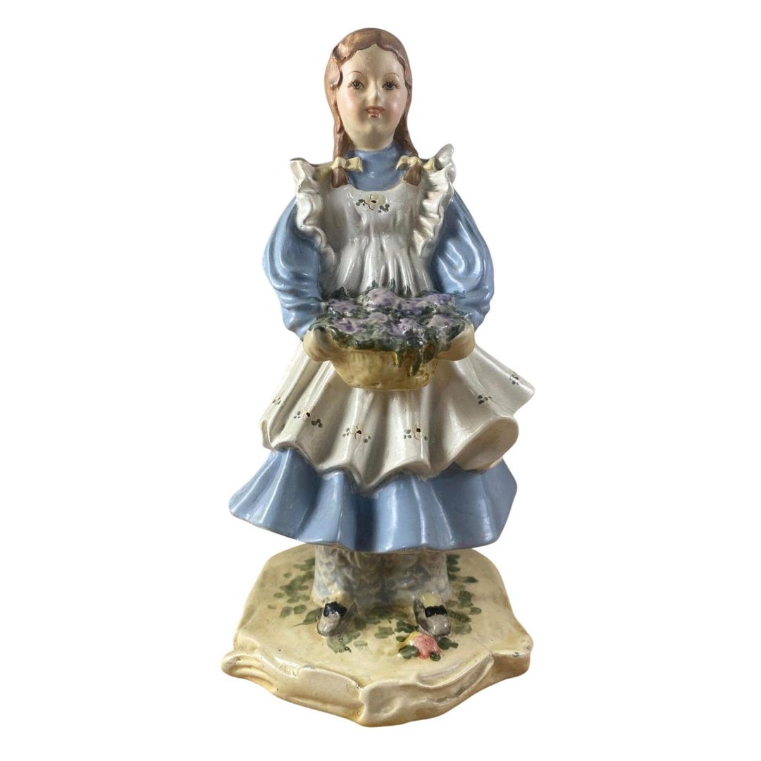 Vintage Chalkware Girl Figurine: Carol Price Style, Blue Dress Nursery ...