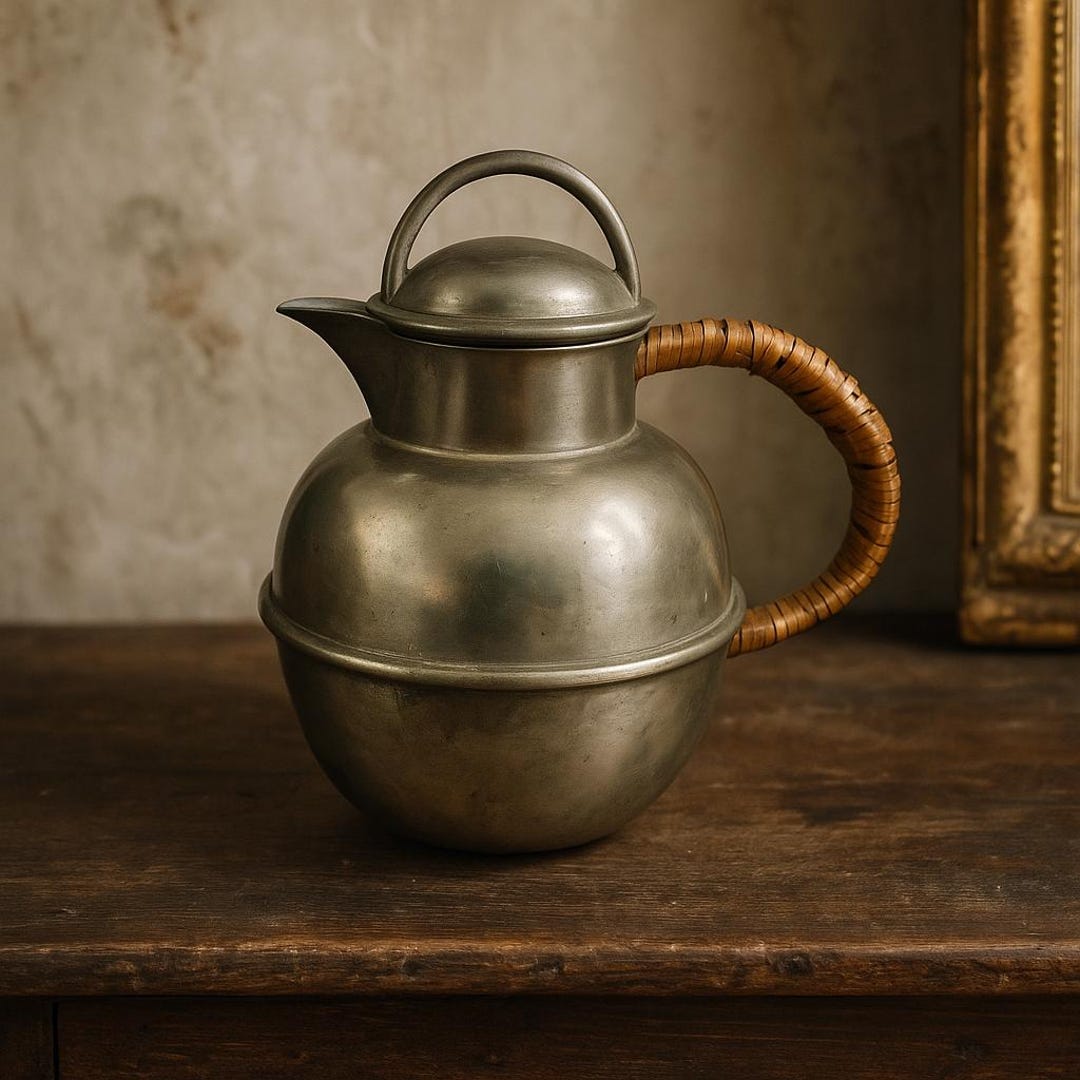 Vintage Pewter Mini Pitcher With Rattan Handle • 5″ Rustic Cottage ...