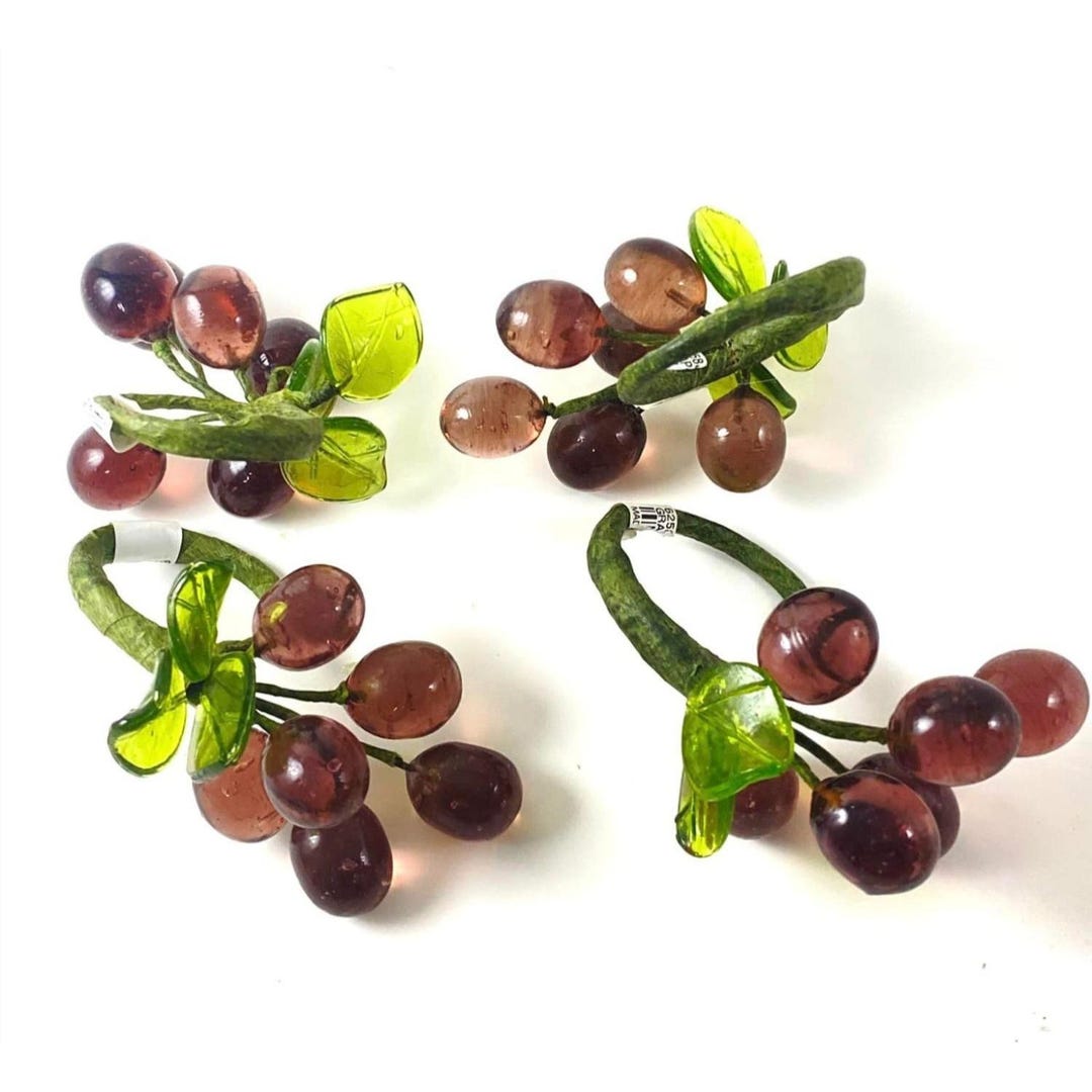 Set of 4 Williams-sonoma Art Glass Grapes Napkin Rings Green & Purple ...