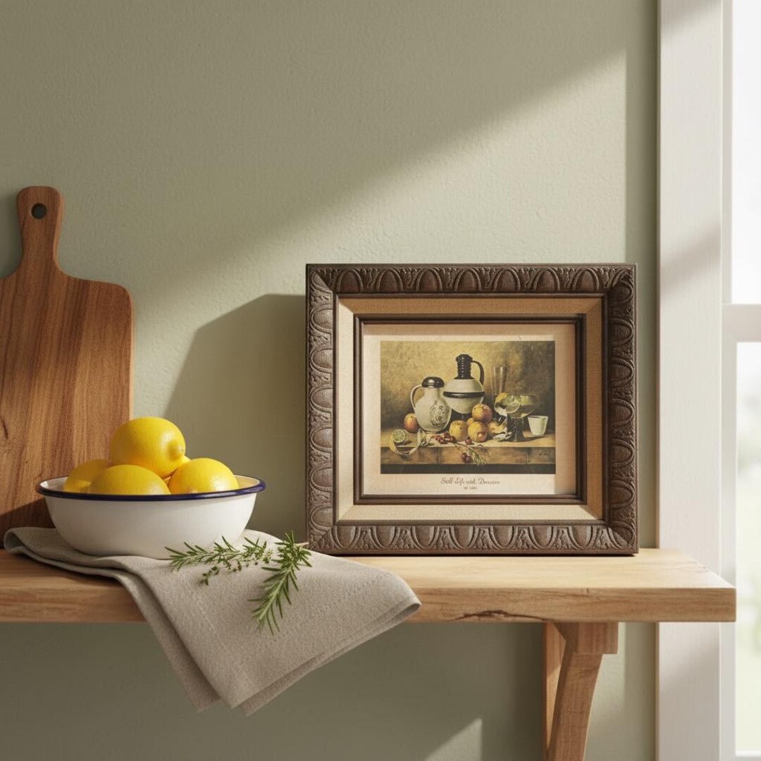 Vintage "still Life With Decanter" Framed Print – 1970s Farmhouse Wall ...